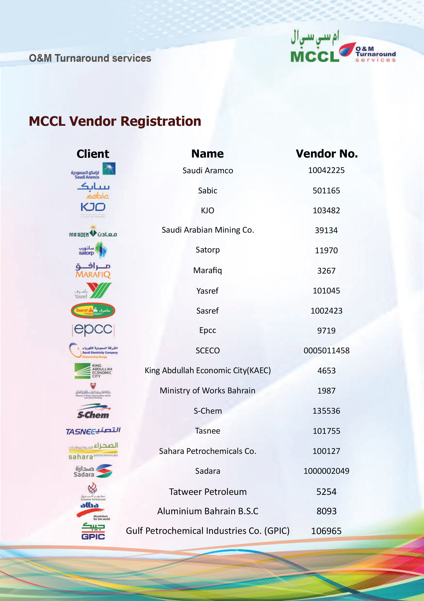 Our Vendors – MCCL